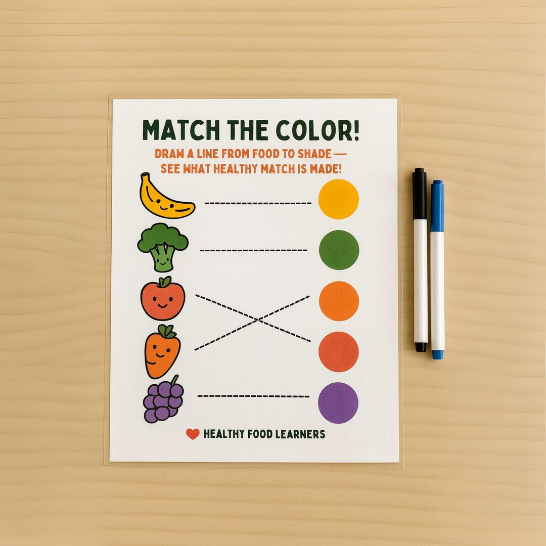Healthy Food Color Match Worksheet for Kids | Toddler Printable ...