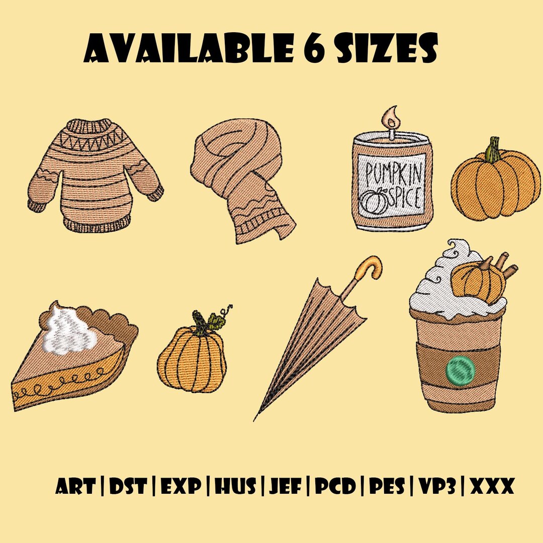 Cozy Fall Embroidery Bundle – Autumn Icons Set in 6 Sizes | Pumpkin ...