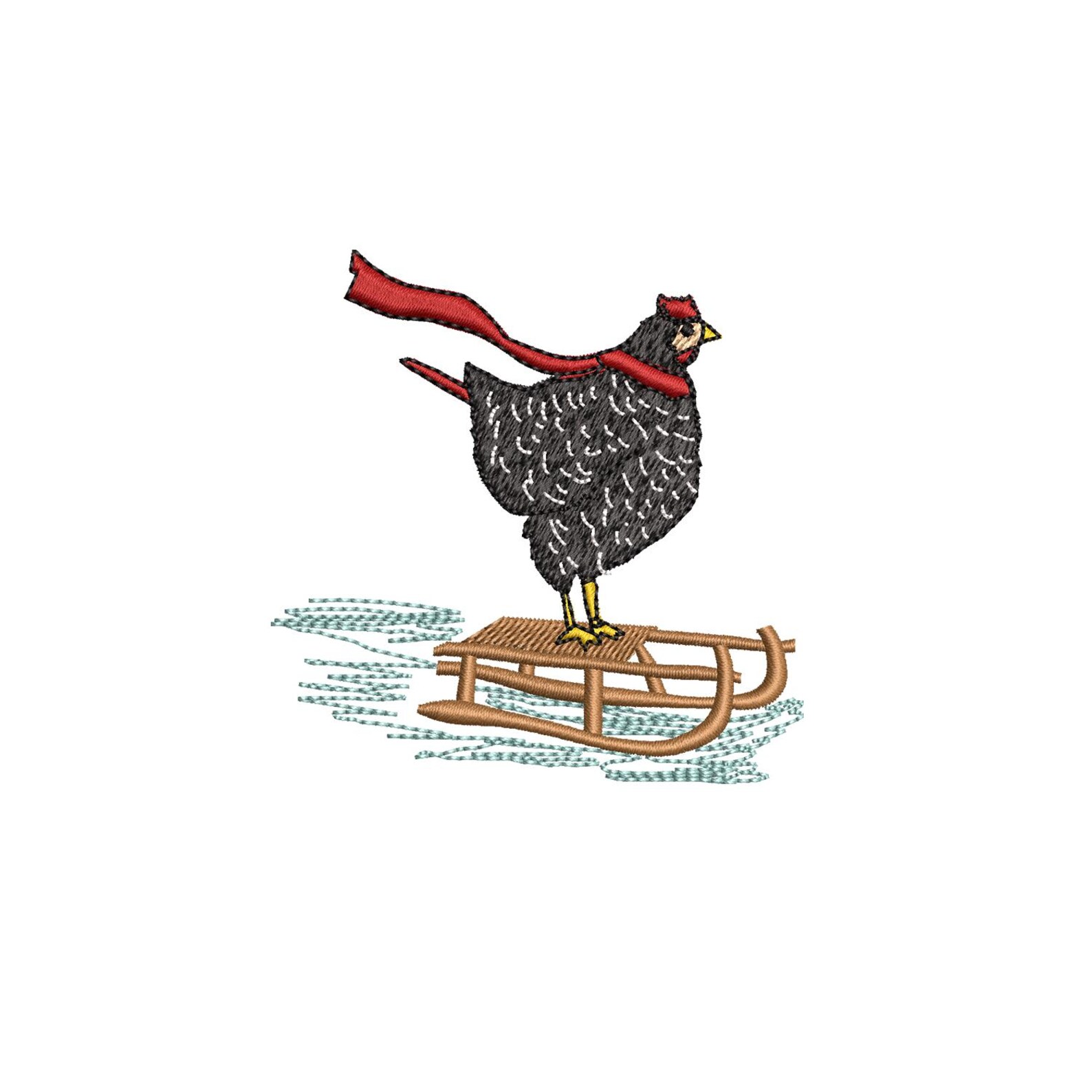 Sledding Chicken Embroidery Design, Funny Winter Farm Animal Machine ...
