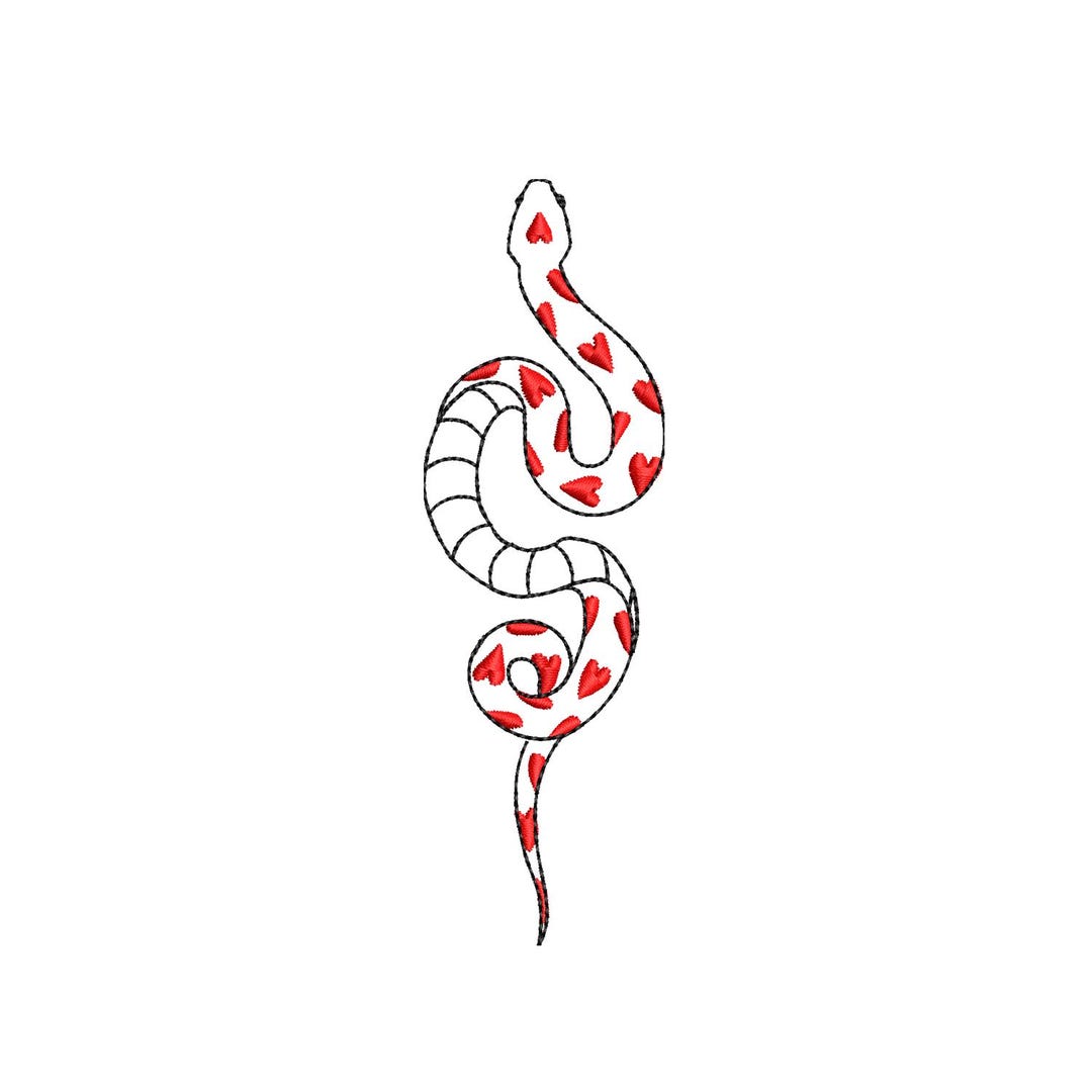 Heart Snake Embroidery Design, Cute Valentine Snake With Hearts Machine ...