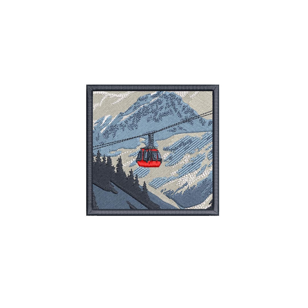 Mountain Cable Car Scene Embroidery Design, Winter Mountain Landscape ...
