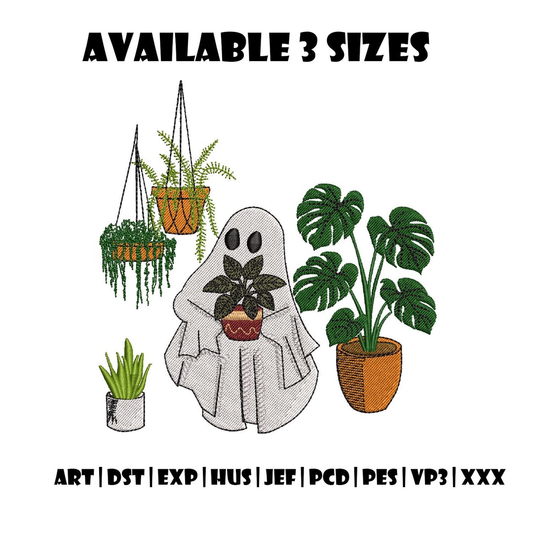 Boo Loves Plants Embroidery Design – Cute Ghost With Potted Plant ...