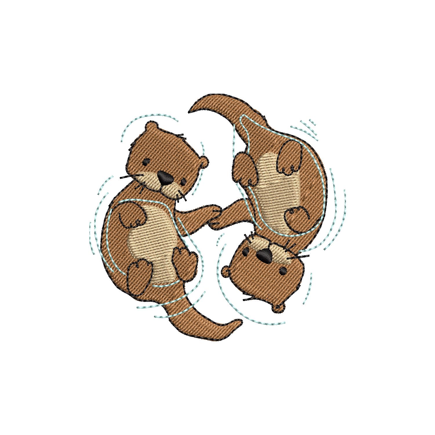 Otter Love Embroidery Design, Cute Otters Holding Hands Machine ...