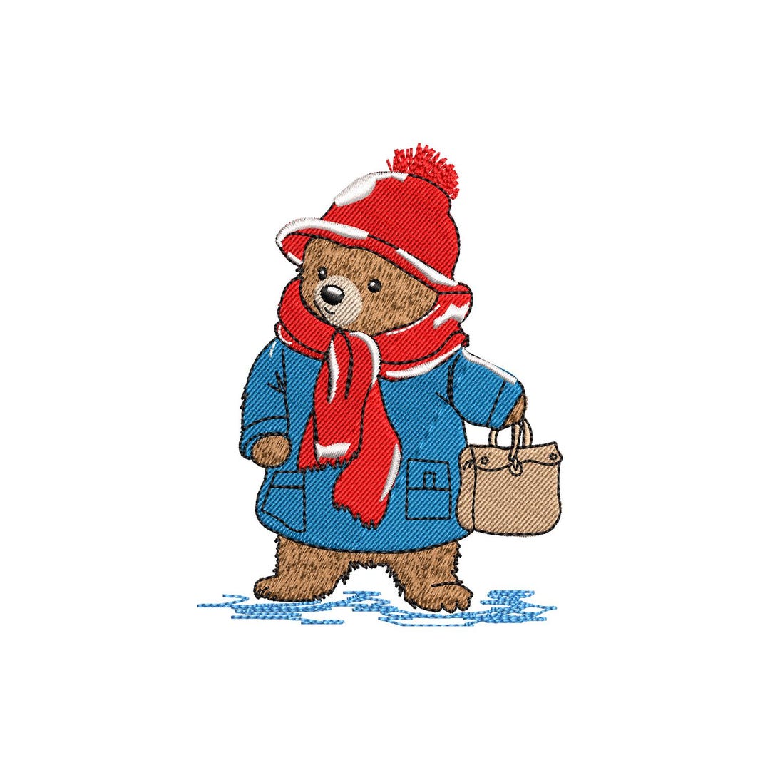 Bear in Snow Embroidery Design, Cute Winter Bear in Red Coat Machine ...