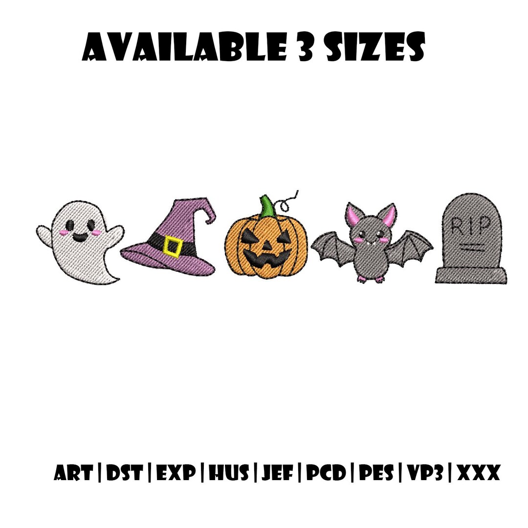 Spooky Squad Embroidery Design – Cute Halloween Ghost, Pumpkin, Bat ...