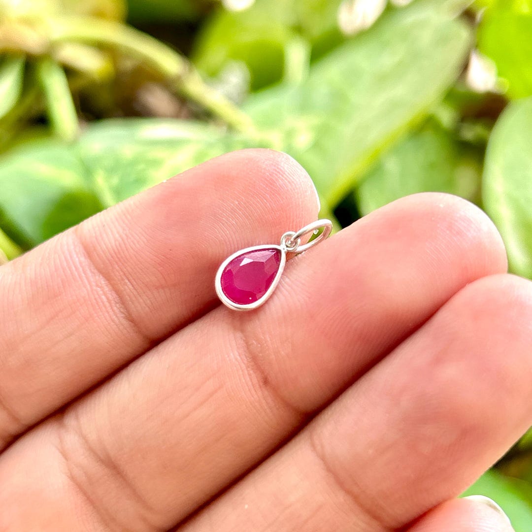 Lab Ruby Pear Shaped Charm, Dainty Pendant, 18K Solid Gold Charm ...