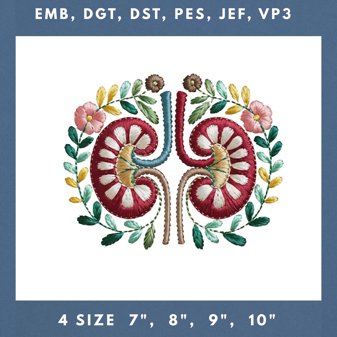 Kidney Embroidery Design Floral Anatomy Embroidery File Medical ...