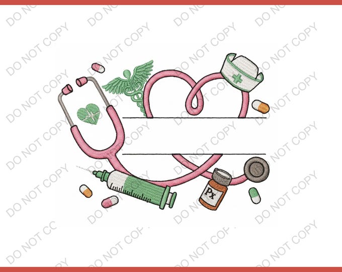 Split Floral Stethoscope Nurse Embroidery File Medical Name Tag ...