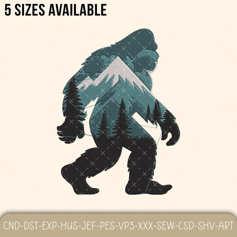 Bigfoot Hiker Silhouette Embroidery, Hiking Embroidery Machine File ...