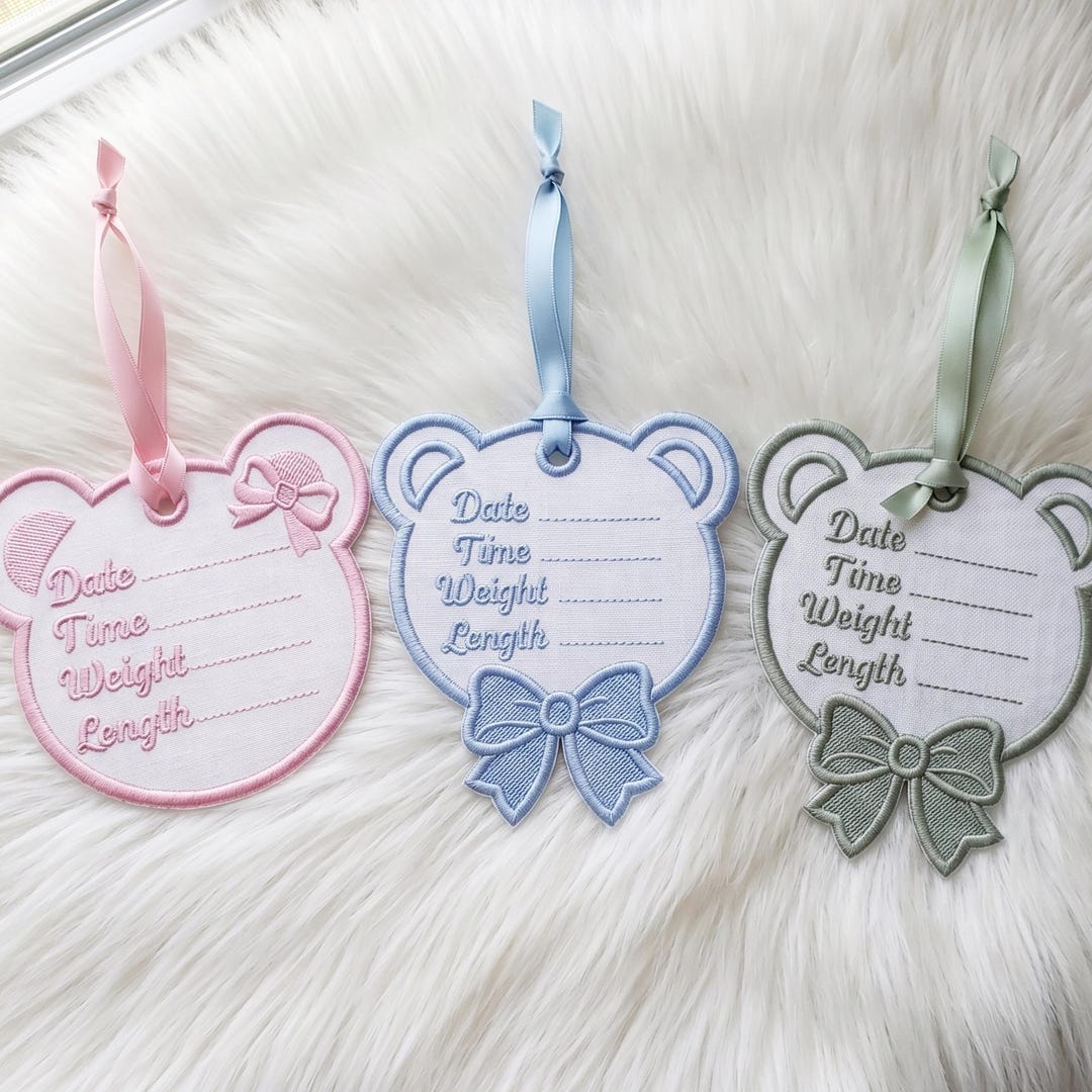 Embroidered Baby Birth Stat Card, Baby Birth Stats Ornament Teddy Bear ...