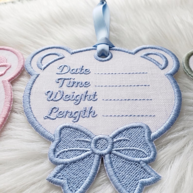 Embroidered Baby Birth Stat Card, Baby Birth Stats Ornament Teddy Bear ...