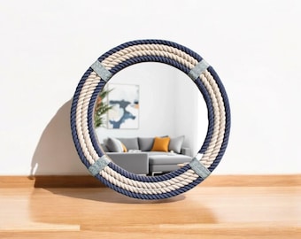 Soft Touch Cotton Rope Hanging Wall Mirror - Round Farmhouse Nautical ...