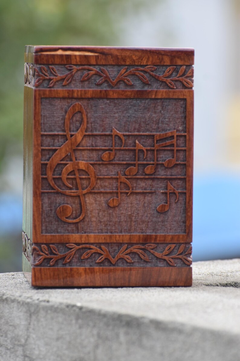 Musical Notes Wooden Cremation Urn | Handmade Ashes Box | Music-themed ...