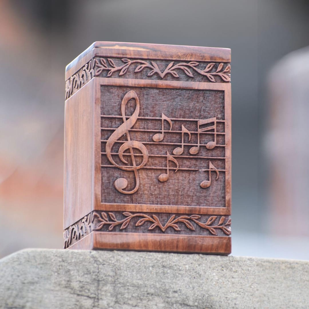 Musical Notes Wooden Cremation Urn | Handmade Ashes Box | Music-themed ...