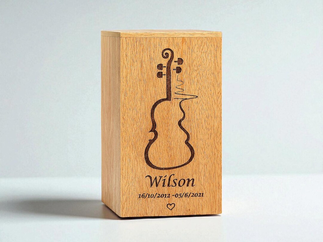 Personalized Wooden Urn Box With Violin Engraving - Memorial Keepsake ...