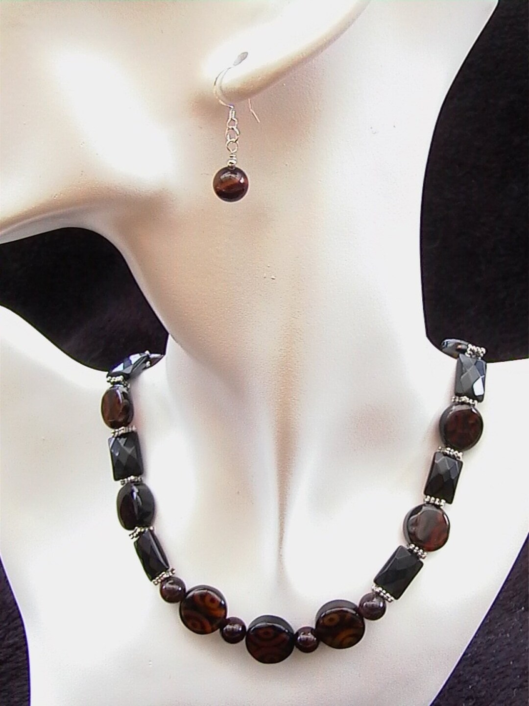 Fia Dearg II - Dzi Agate, Red Tiger Eye & Jet Stone Necklace Earring ...