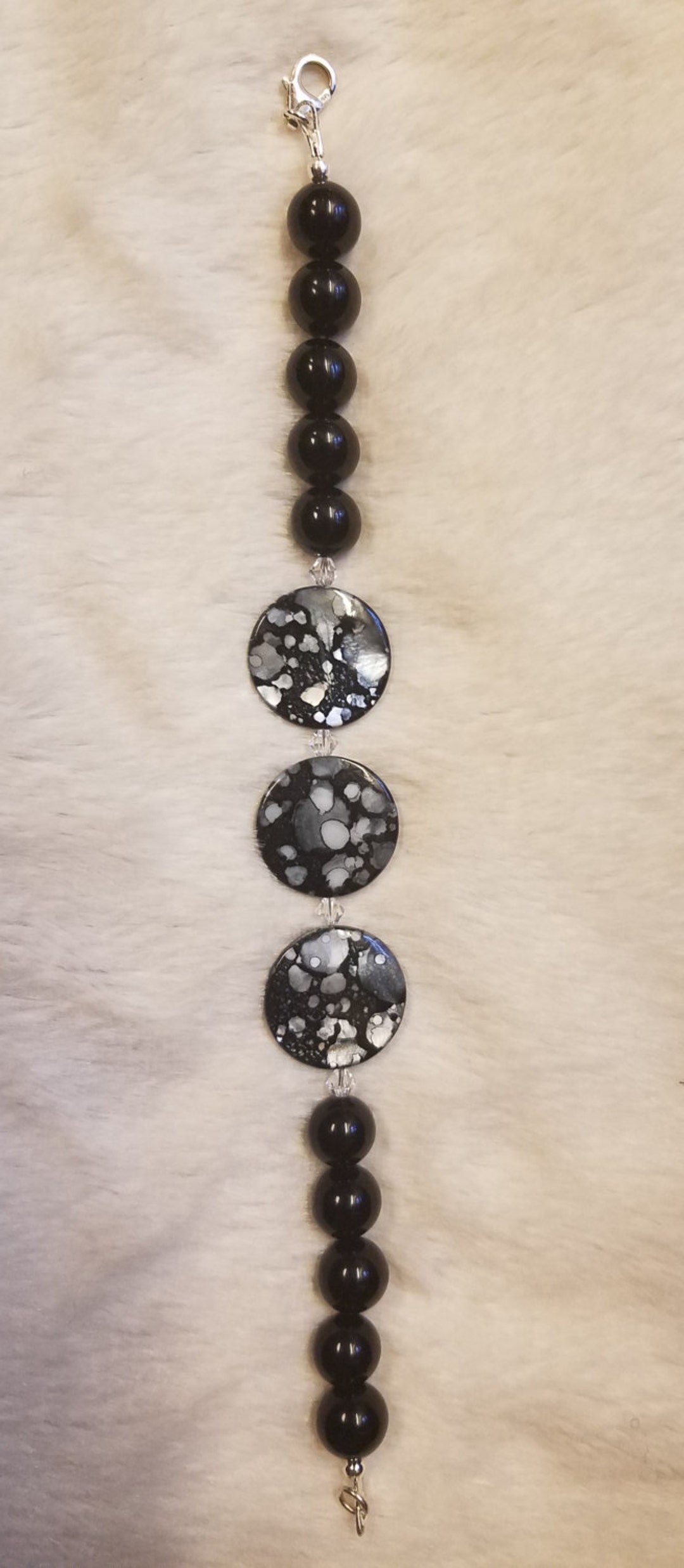 Cari Bracelet Swarovski Crystal, Black Obsidian and Spotted Shell - Etsy