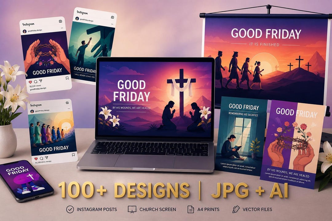 Good Friday Graphics Bundle | Christian Social Media Templates (JPG, AI ...