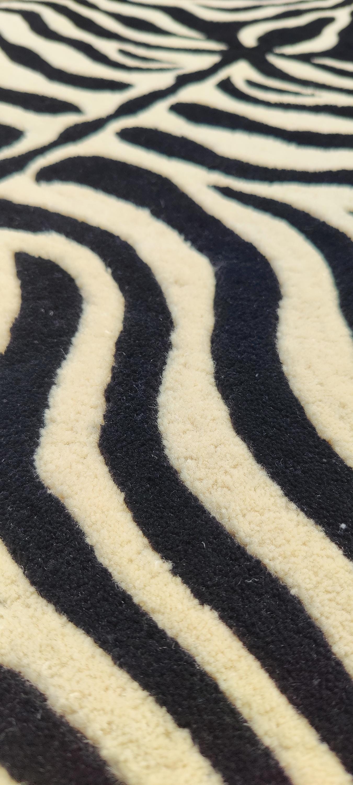 Zebra Print Tufted Rug: Modern Safari Style Black and Beige Carpet - Etsy