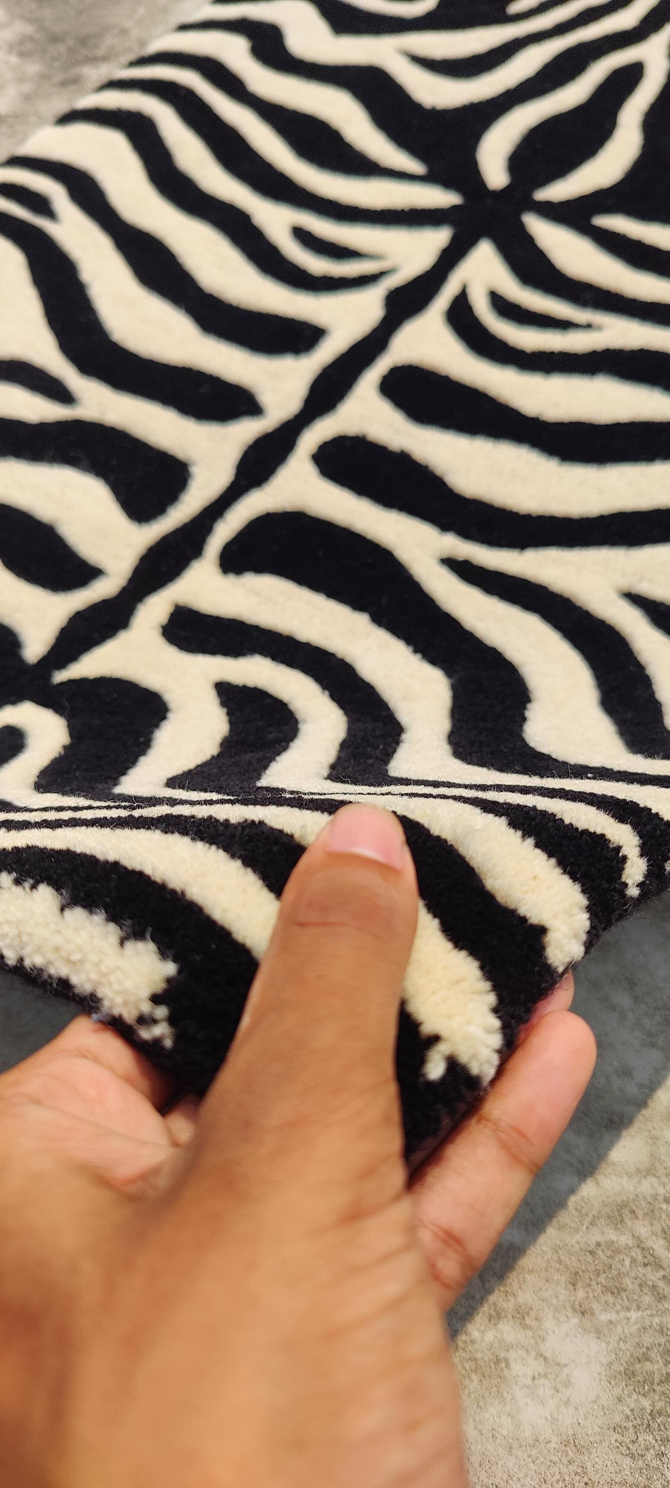Zebra Print Tufted Rug: Modern Safari Style Black and Beige Carpet - Etsy