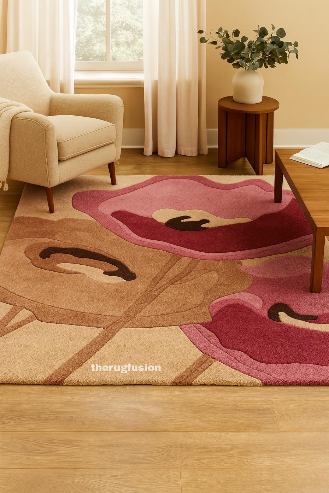 Pink Poppy Floral Tufted Rug - Modern Living Room Carpet - Etsy