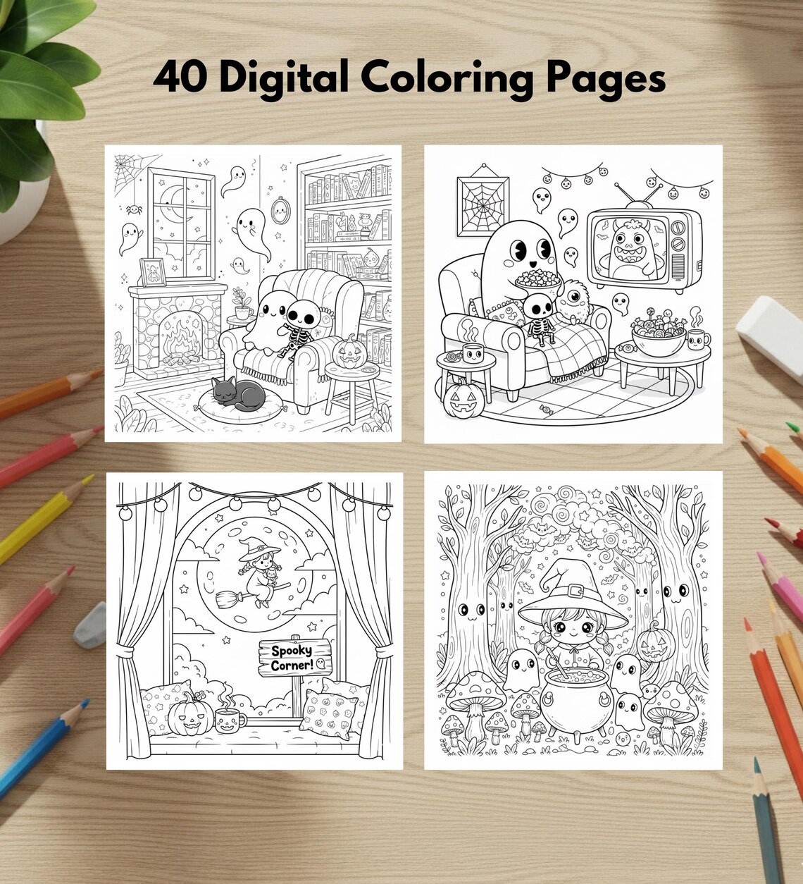Cozy Halloween Coloring Book Cute Kawaii Spooky Coloring Pages for Kids ...