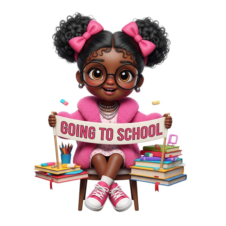Black Girl Back to School Clipart: Afro Girls With Books (PNG Digital ...