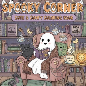 Cozy Halloween Coloring Book Cute Kawaii Spooky Coloring Pages for Kids ...