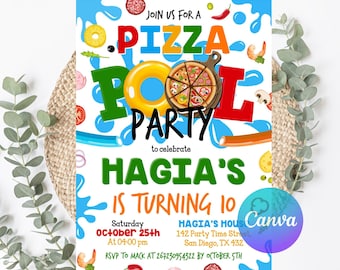 Editable Pizza Pool Party Invitation, Pizza Pool Party Birthday, Pizza ...