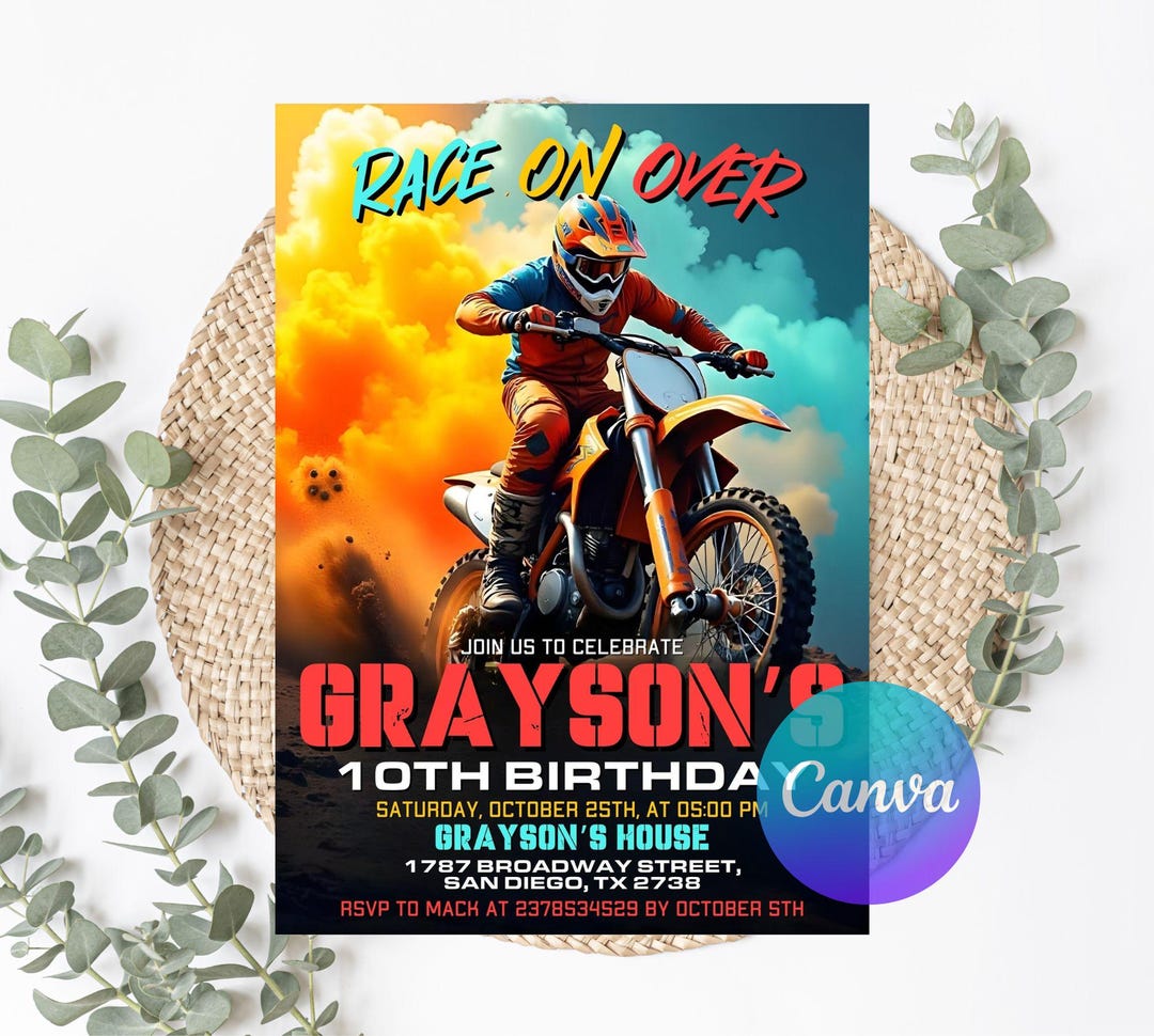 Editable Dirt Bike Birthday Invitation: Motocross Party Theme (instant ...