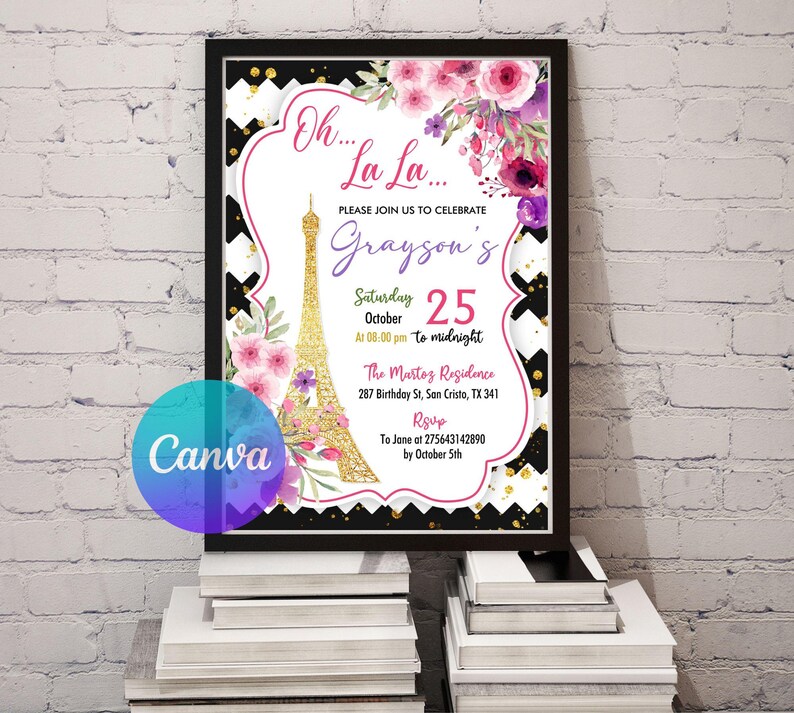 Editable Paris Birthday Invitation: French Party Theme (canva Template ...