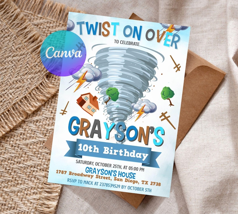 Editable Tornado Birthday Invitation, Weather Theme (digital Download ...