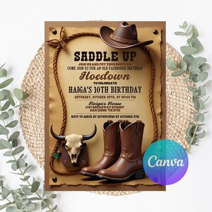 Editable Western Hoedown Birthday Invitation, Cowboy Birthday Invite, Saddle up and Put Your ...