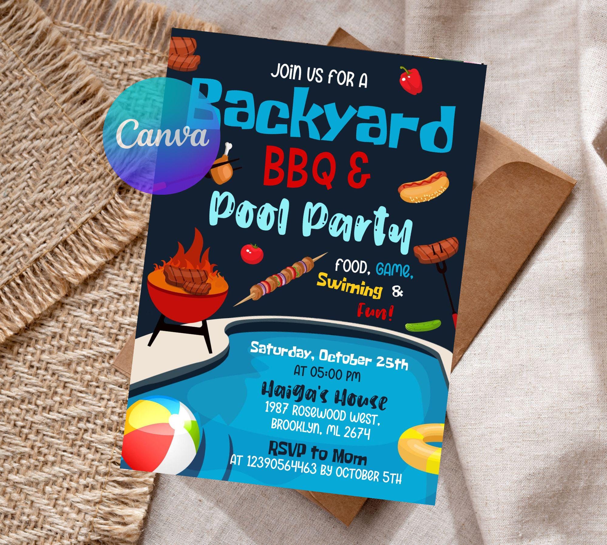 BBQ and Pool Party Invitation Grill Chill Invite Backyard Bbq Pool ...