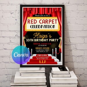 Editable Red Carpet Birthday Invitation, Red Carpet Event Hollywood ...