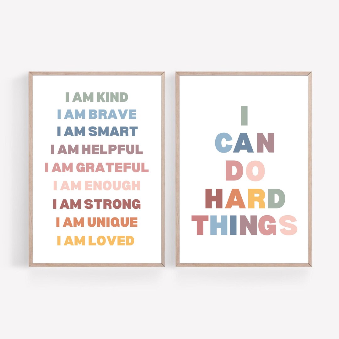 I Can Do Hard Things Poster Set of 2 Playroom Prints, Kid Affirmations ...