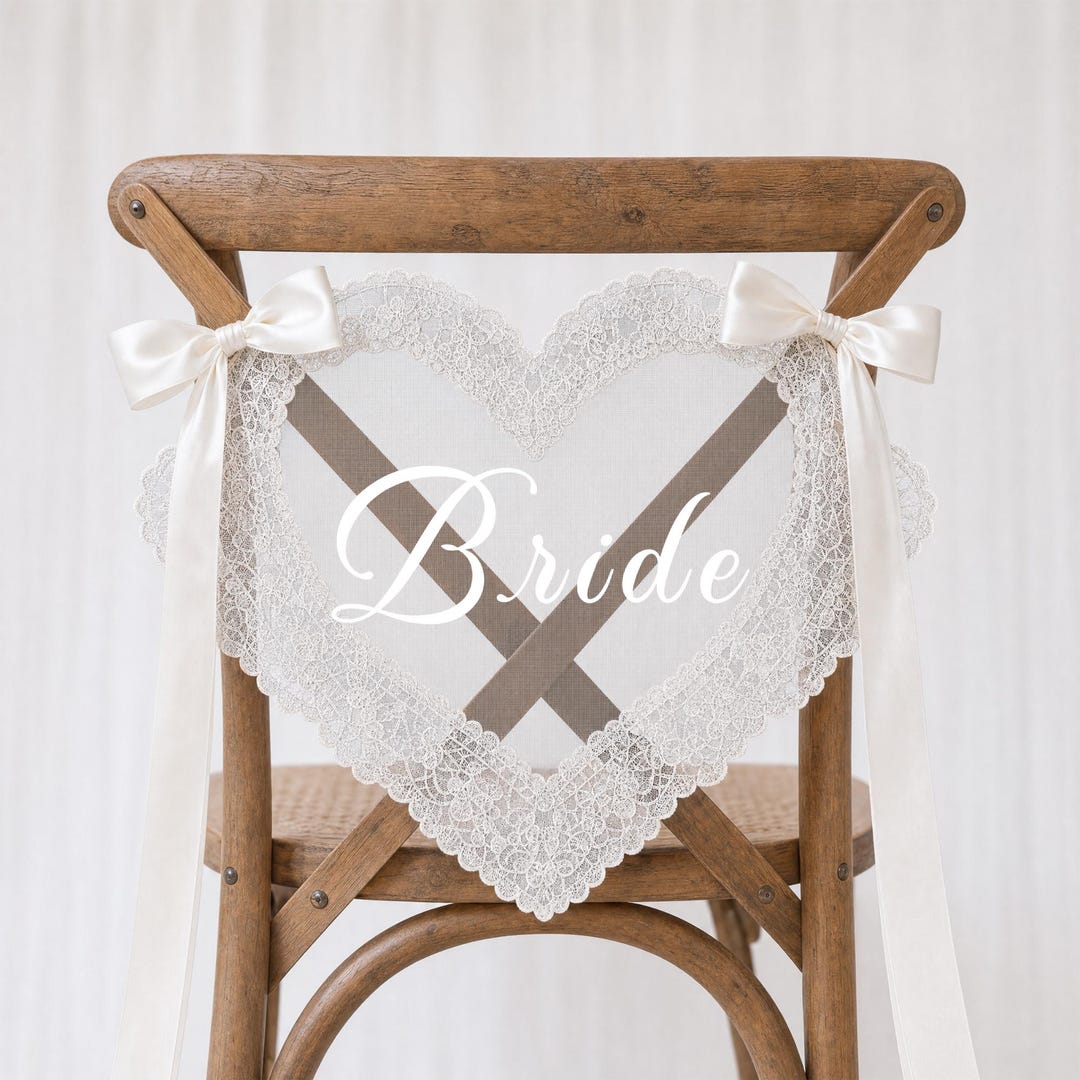 Custom Wedding Chair Decoration, Heart Shaped Lace Chair Sign , Bride ...