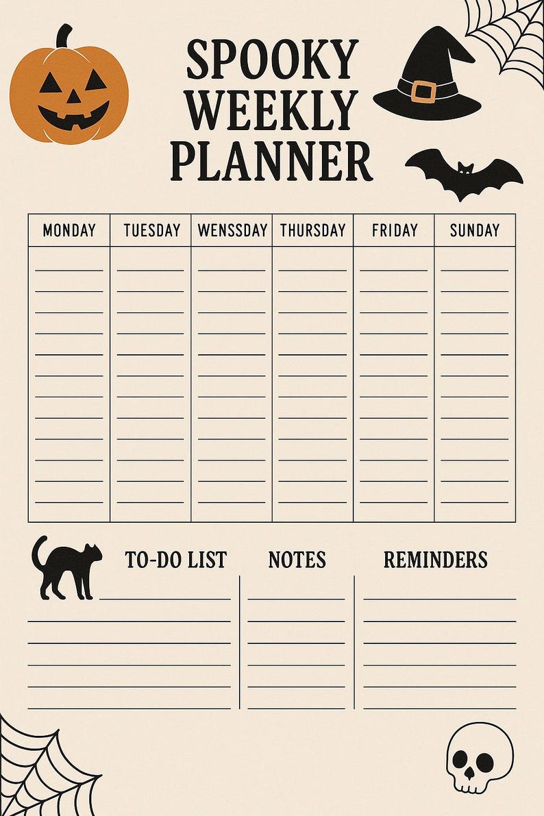 Halloween Weekly Planner Printable | Spooky Aesthetic PDF | Pumpkin Bat ...
