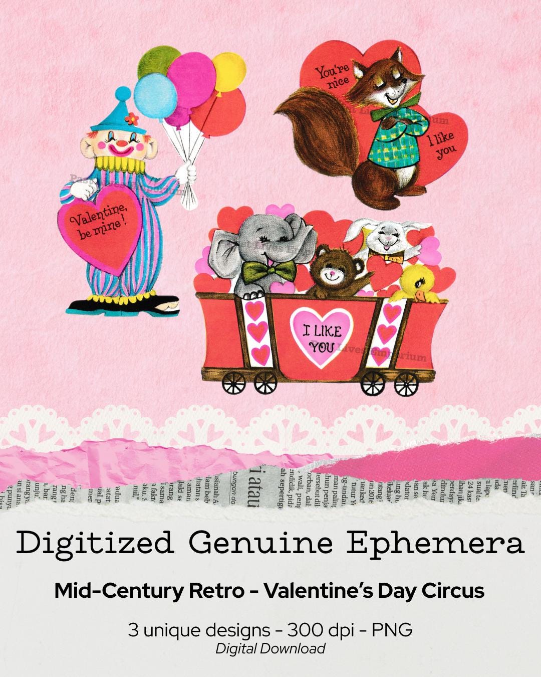 Vintage Circus Valentines | Valentine’s Day Digital Ephemera Pack ...