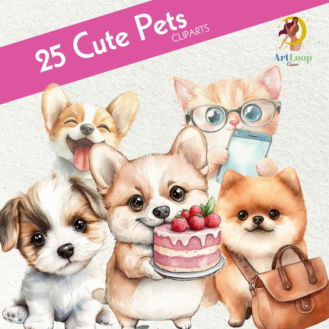 25 Pet Clipart, Pet Clipart Bundle, Dogs Clipart, Cat Clipart, Cat ...