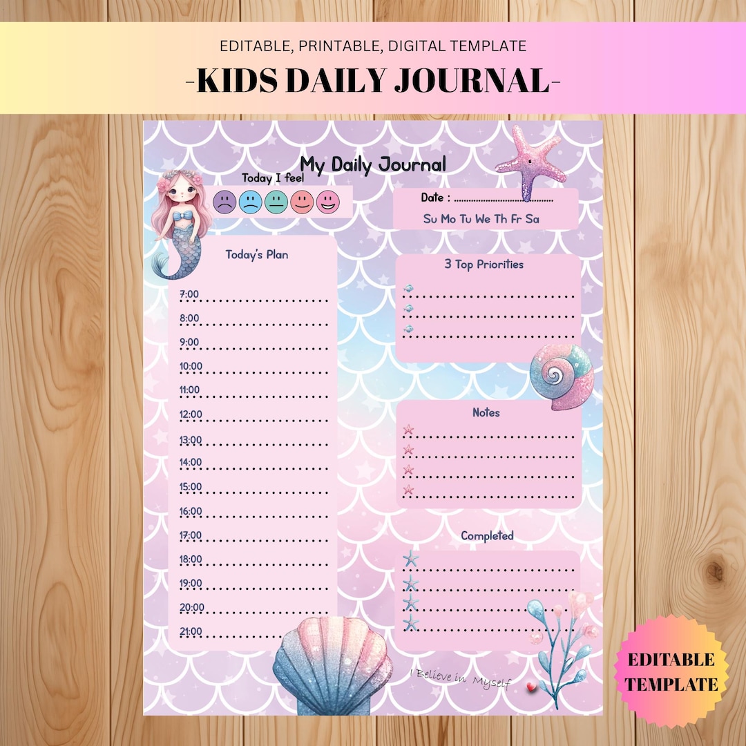 Kids Daily Journal Printable, Journal for Kids, Diary for Children ...