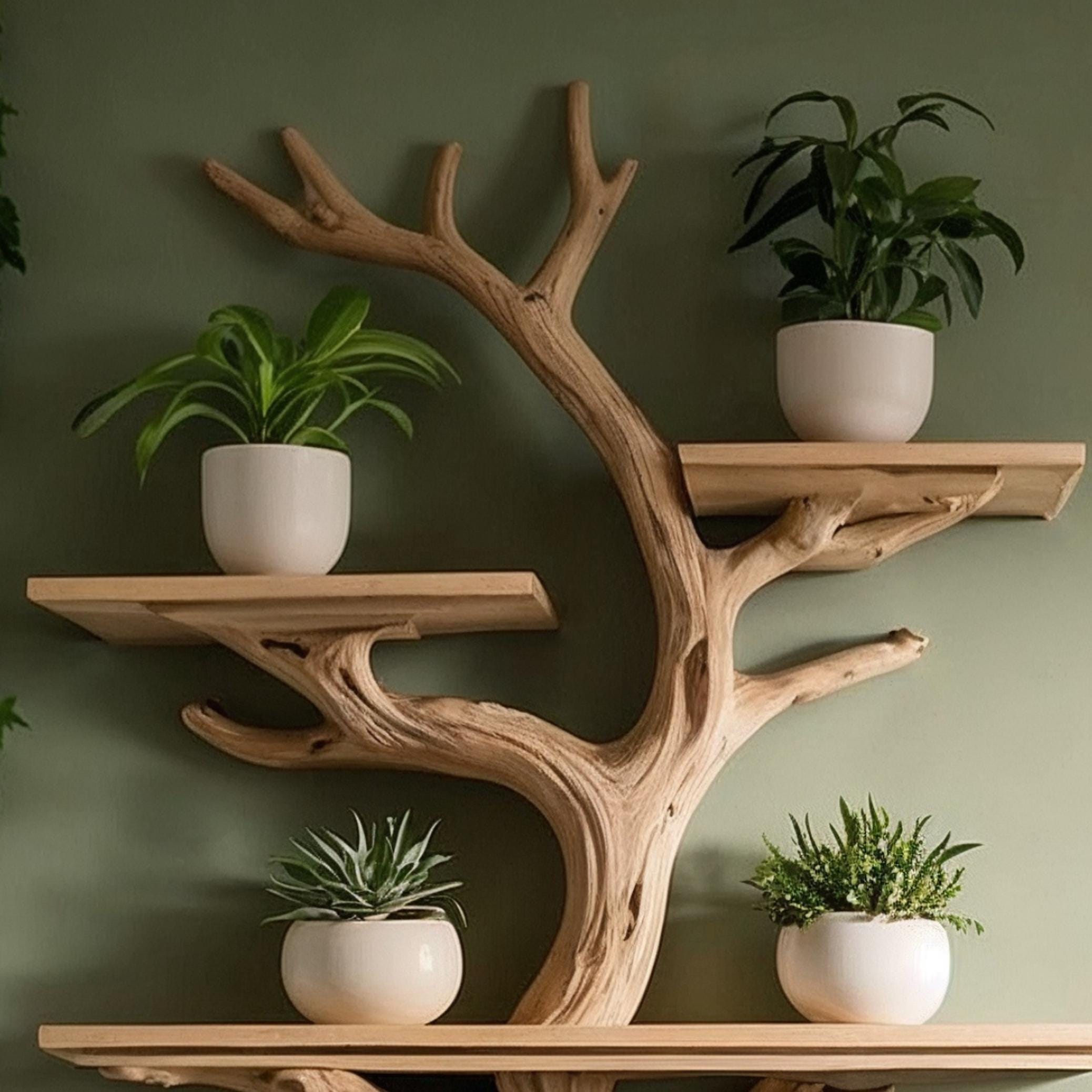 Nature-inspired Tree Branch Wall Bookshelf – Handmade Solid Wood Shelf ...