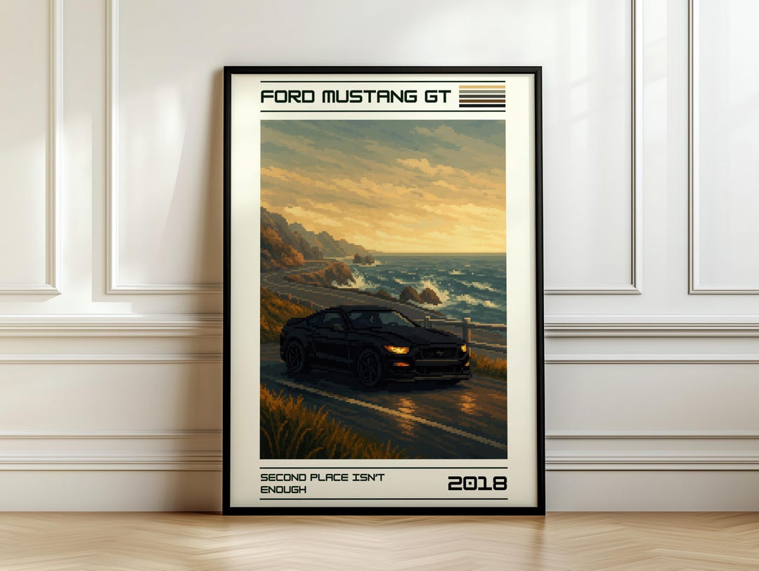Ford Mustang GT Pixel Art Print | 2018 Muscle Car, Coastal Sunset - Etsy