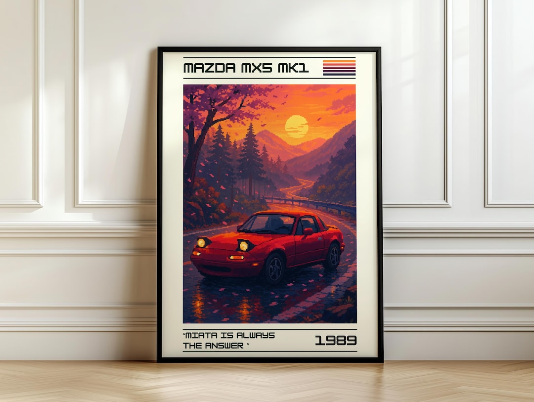 Mazda MX5 MK1 Pixel Art Poster | 1989 Miata Wall Print | Retro 64-bit ...