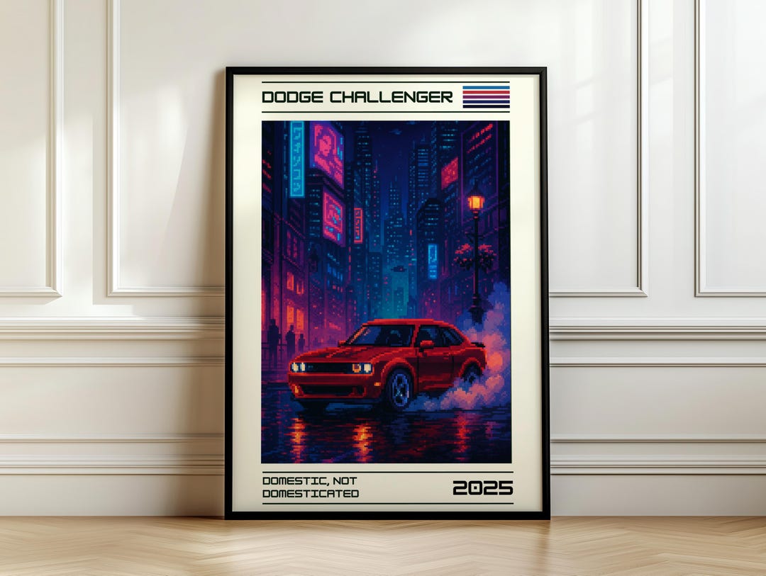 Dodge Challenger Pixel Art Poster | Cyberpunk Neon City Print - Etsy