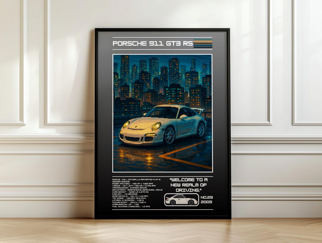 Porsche 911 GT3 RS Poster | Pixel Art German Sports Car Print - Etsy