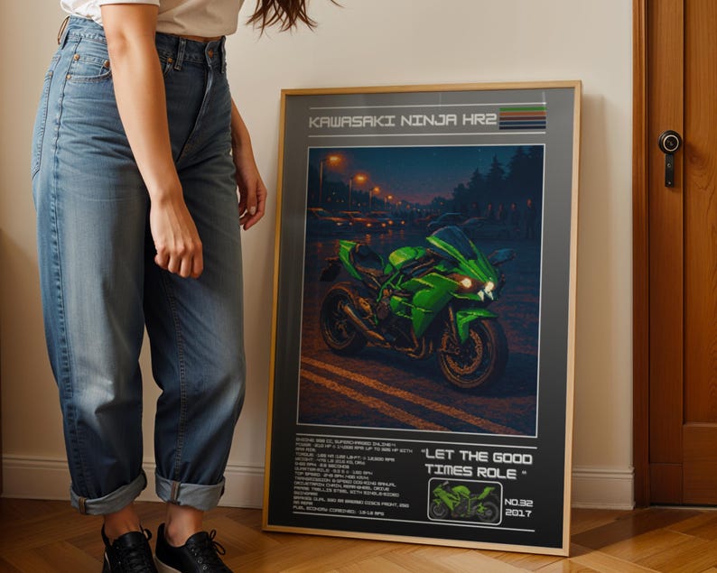 Kawasaki Ninja H2R Poster | Superbike Wall Art | 64 Bit Style | Car ...
