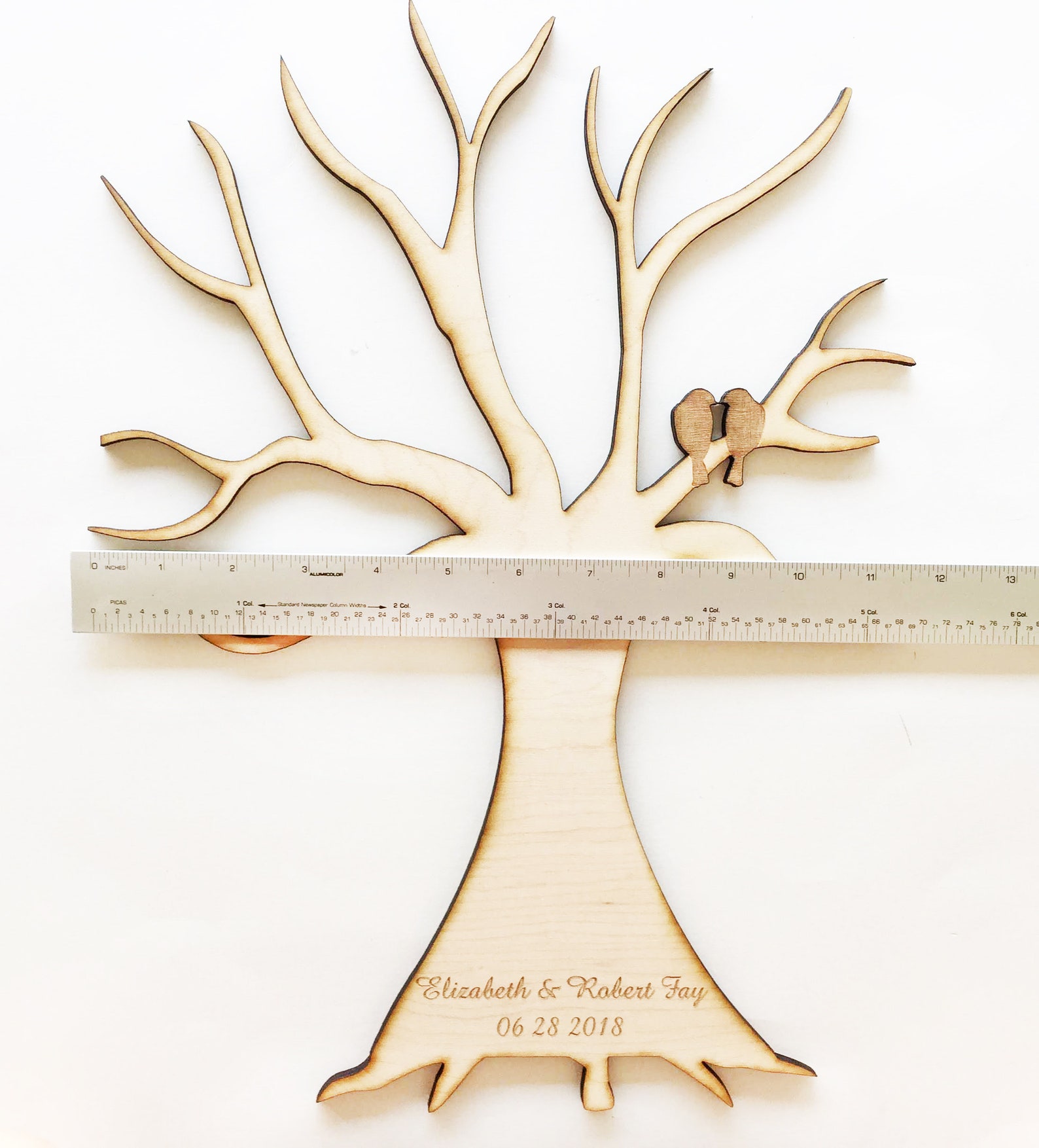 Personalized Wood Tree Wedding Guest Book With Engraved Love Birds in ...