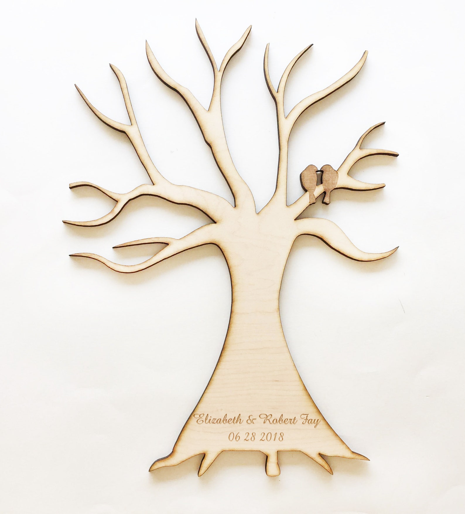 Personalized Wood Tree Wedding Guest Book With Engraved Love Birds in ...