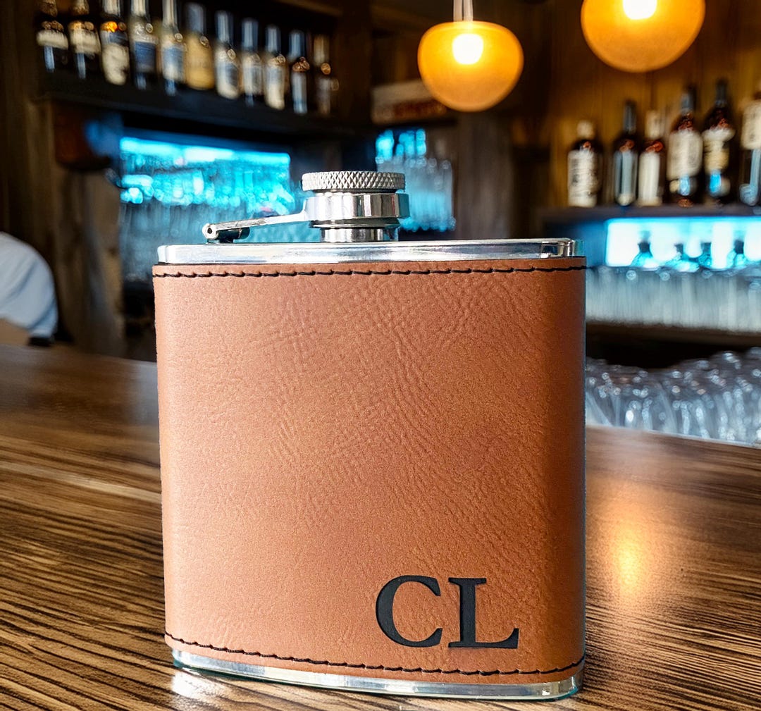 Engraved Flask for Groomsmen, Personalized Flask for Men, Leather Flask ...
